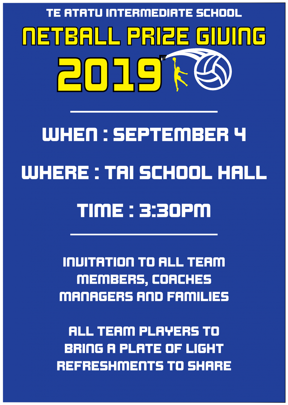 TAI Netball Prize-giving - Te Atatū Intermediate School